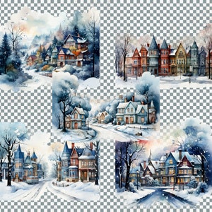 Winter Village Clipart Bundle, Winter Wonderland PNG, Watercolor Winter ...