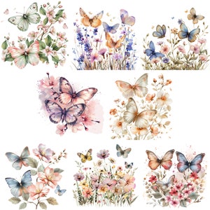 Spring Butterflies Clipart Bundle Watercolor Butterfly Flowers Graphics ...