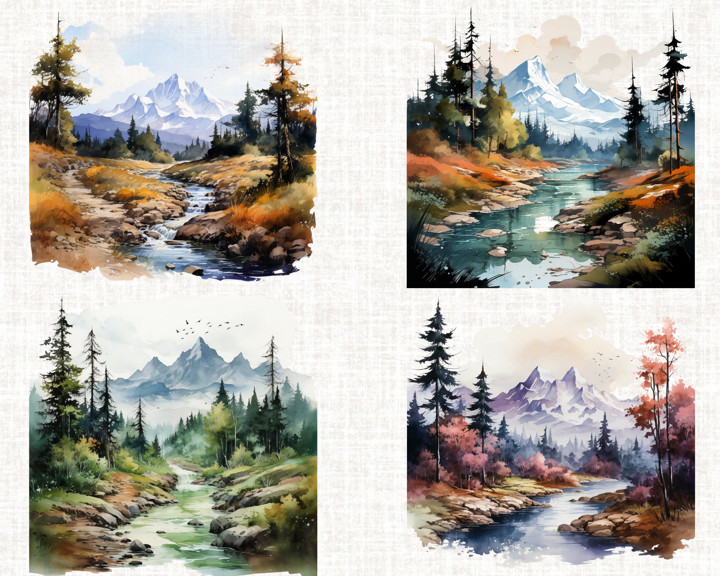 Mountain Stream Clipart Bundle Watercolor Mountain Landscape - Etsy