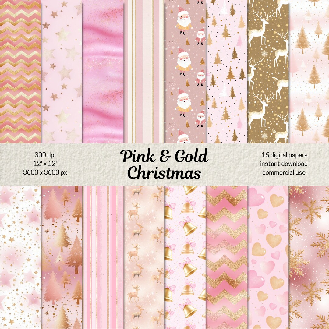 Papel digital de Navidad rosa, fondo de Navidad de oro rosa, papel de ...