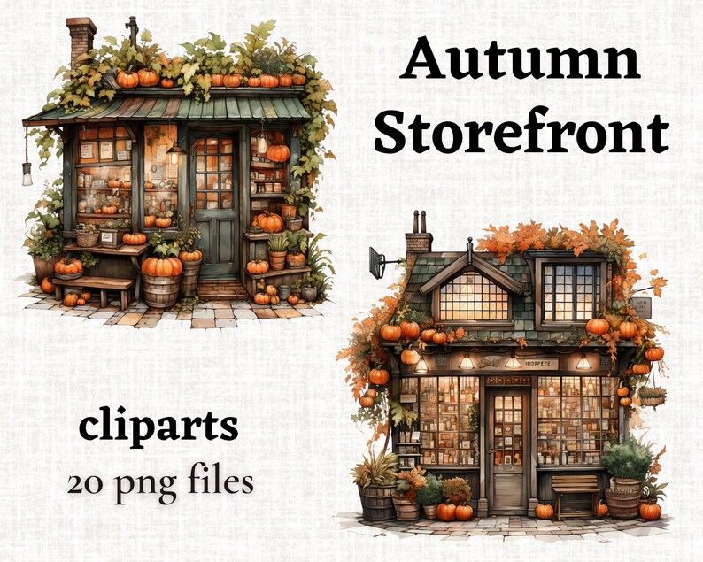 Watercolor Storefront Clipart Bundle Cozy Autumn Clipart - Etsy