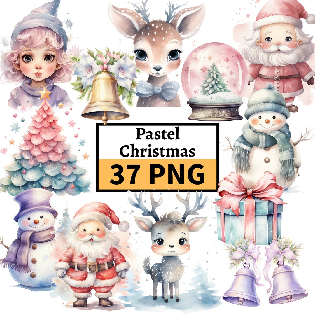 Pastel Christmas Clipart Bundle, Pink Tis the Season PNG, Watercolor ...