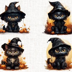 Witchy Cat Clipart, Black Cat Clipart Bundle, Cute Halloween Cat PNG ...