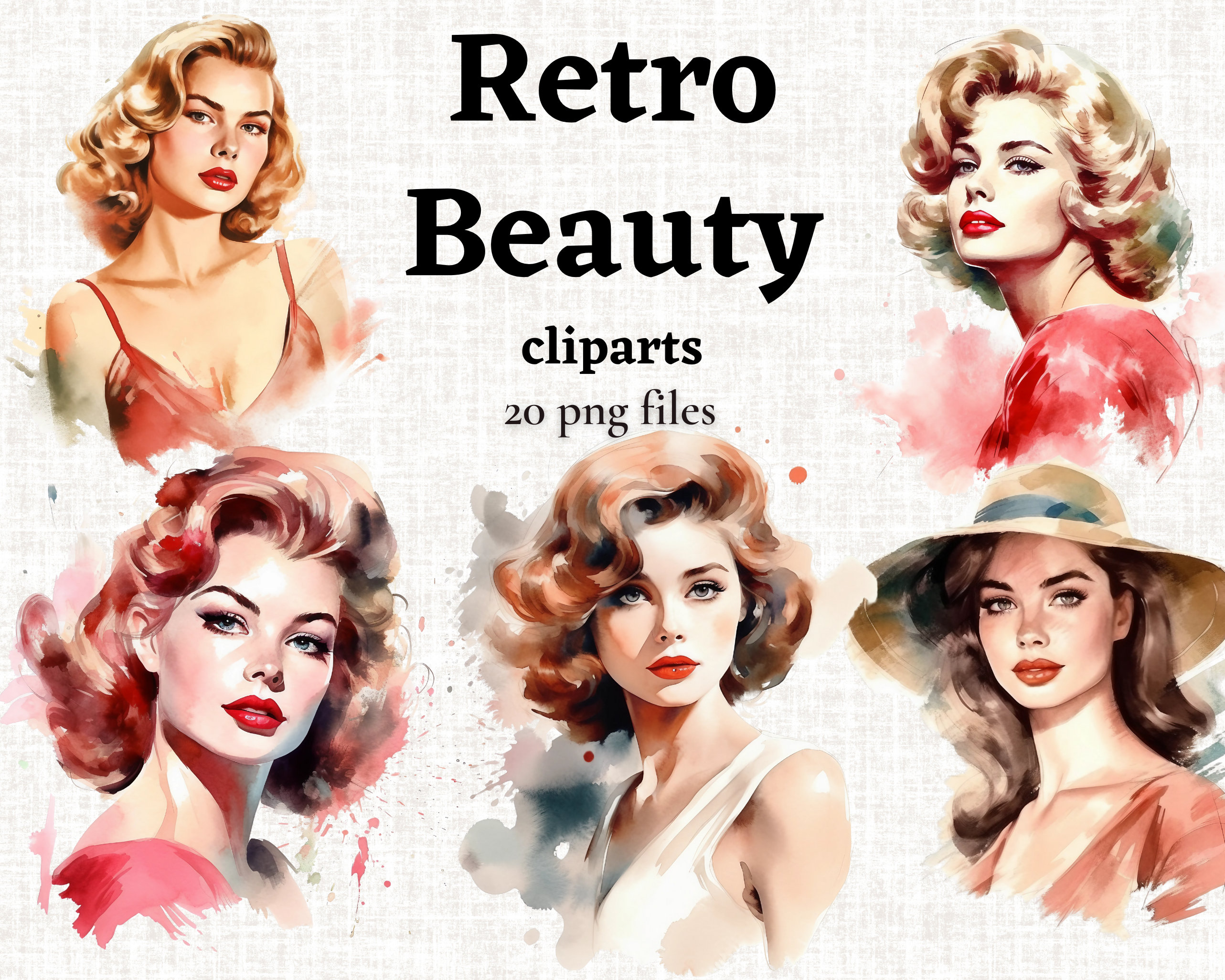 Retro Beauty Clipart Retro Woman PNG Retro Hairstyle Women - Etsy
