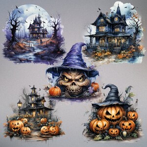 Watercolor Spooky Halloween Clipart, Jack-o-lantern Clipart, Haunted ...