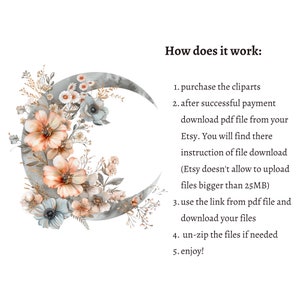 Watercolor Boho Floral Moon Clipart Bundle Celestial Illustrations ...