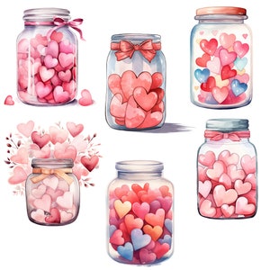 Love Jar Clipart Bundle, Watercolor Valentine Clipart Valentine Hearts ...