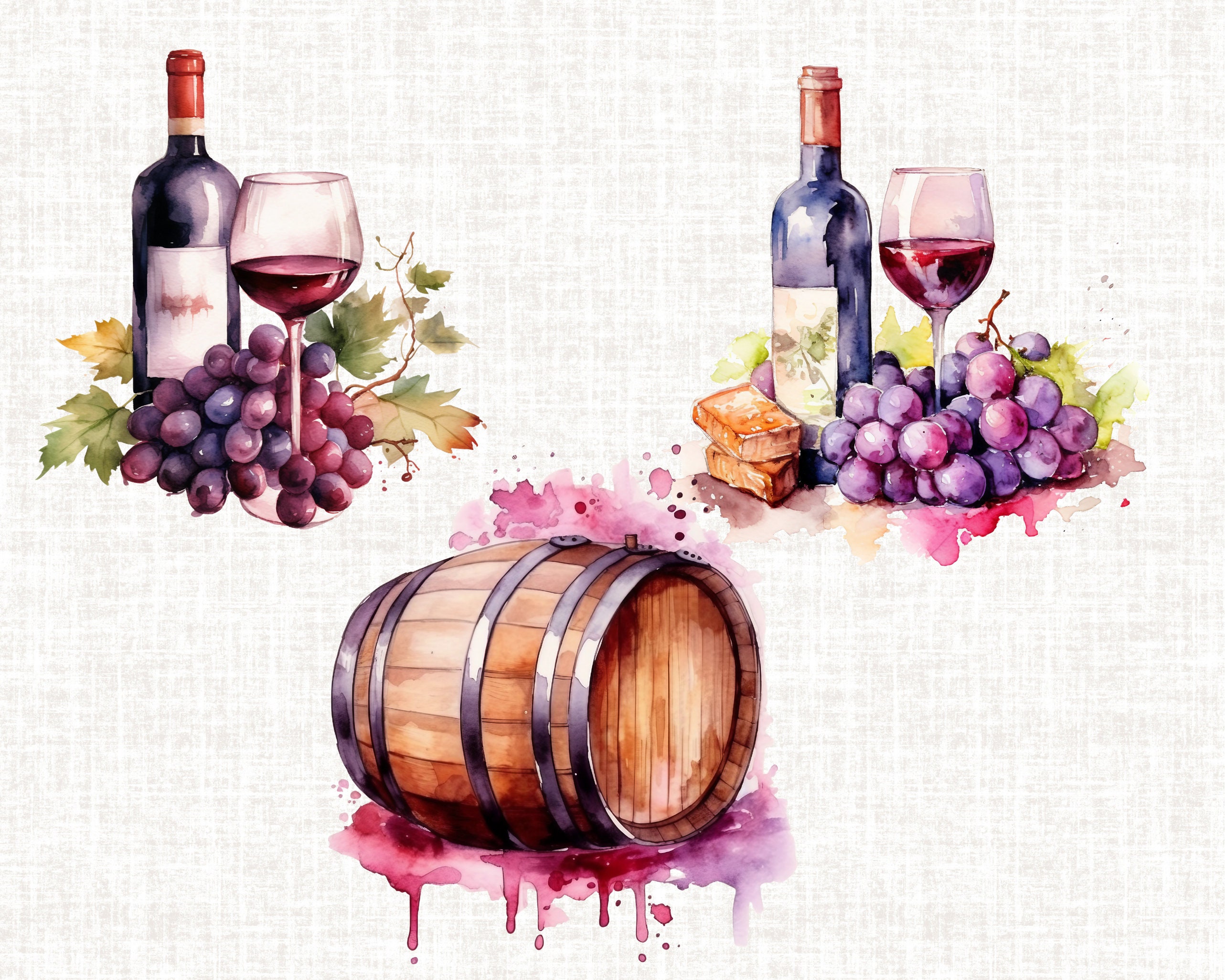 Watercolor Wine Clipart Wine Grapes Png Wine Barrel Png - Etsy