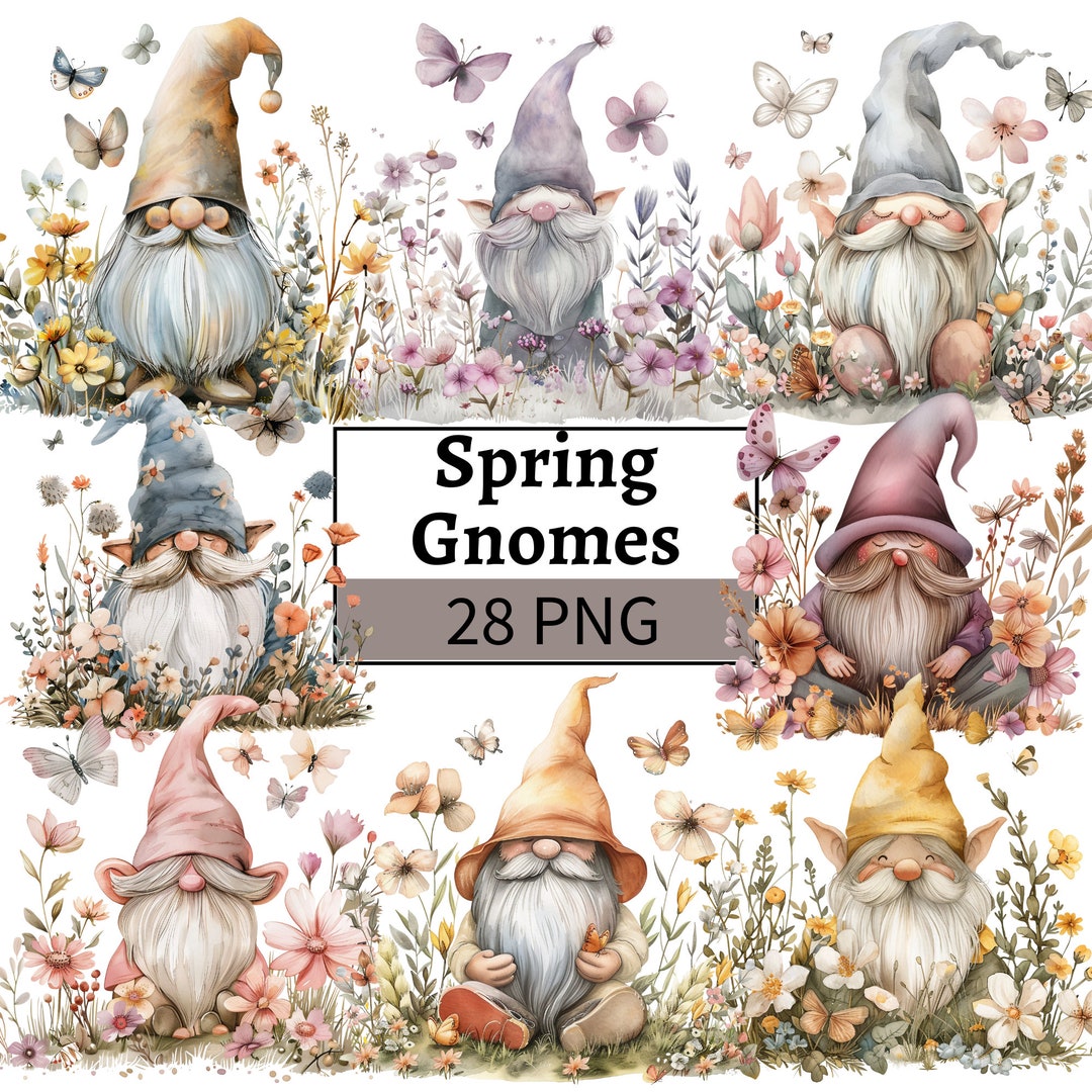 Watercolor Spring Gnome Clipart Cute Floral Gnomes Illustration Fantasy ...