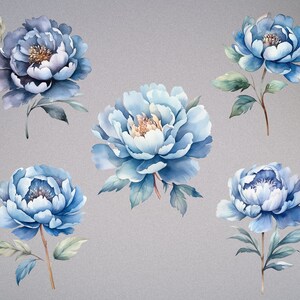 Dusty Blue Peonies Clipart, Dusty Blue Flowers PNG, Watercolor Blue ...