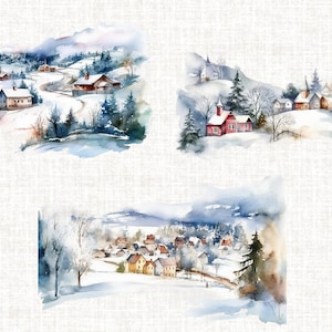 Winter Wonderland Clipart, Watercolor Winter Clipart, Winter Village ...
