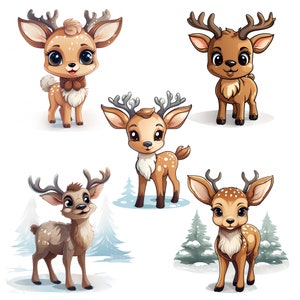 Cute Reindeer Clipart Bundle, Watercolor Christmas Graphics, Cozy ...