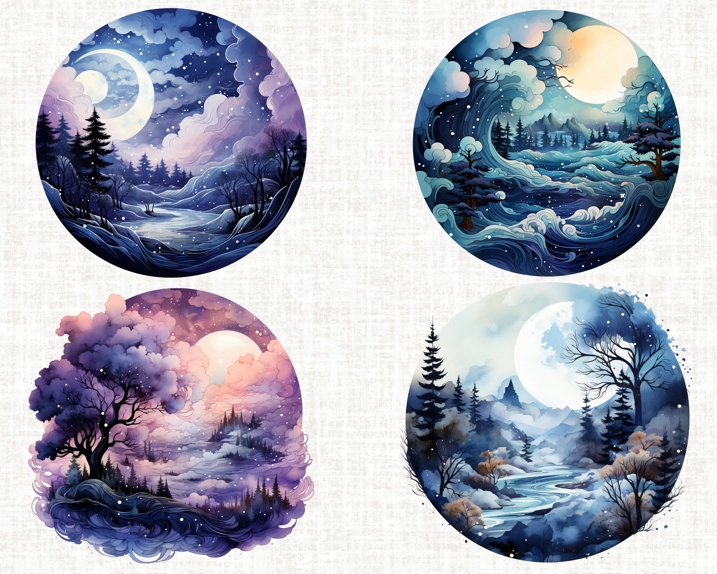 Mystical Moon Clipart Bundle Night Sky Illustration - Etsy