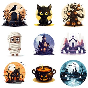 Cute Halloween Clipart Bundle, Haunted House Skeleton Mummy Witch ...