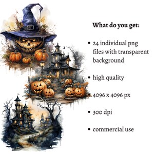 Watercolor Spooky Halloween Clipart, Jack-o-lantern Clipart, Haunted ...