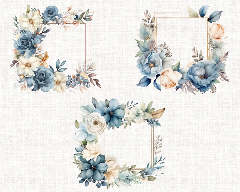 Dusty Blue Floral Clipart Blue Floral Flower Frame Clipart - Etsy