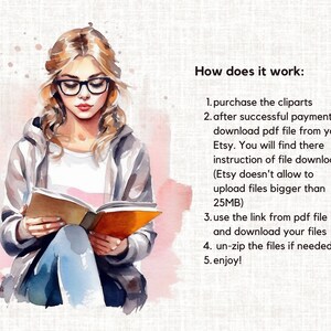 Book Lover Clipart Bundle, Watercolor Bookworm Clipart, Reading Girl ...