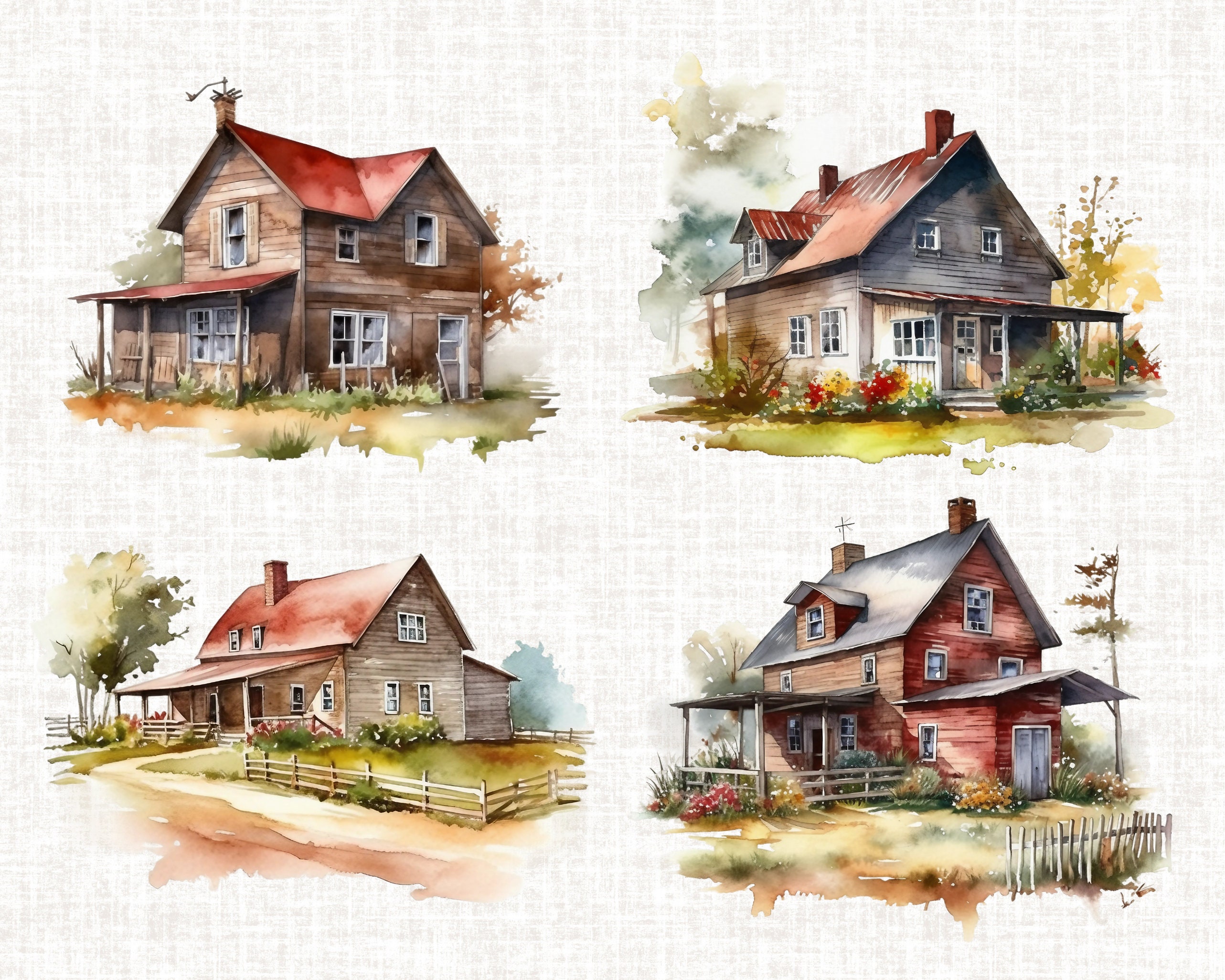 Rustic Farm House Clipart Watercolor Farmhouse PNG Farm Barn - Etsy