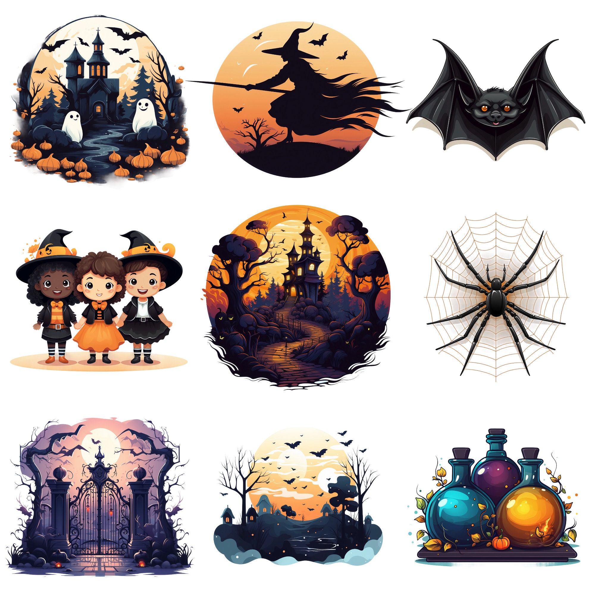 Cute Halloween Clipart Bundle Haunted House Skeleton Mummy - Etsy