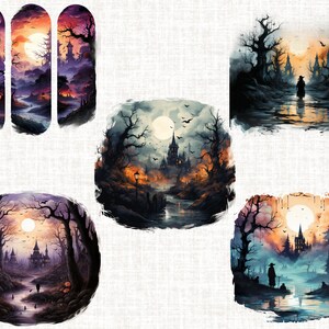 Halloween Scene Clipart Bundle, Spooky Halloween PNG, Watercolor ...