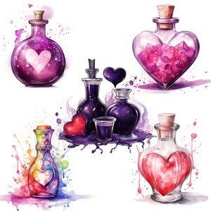 Love Potion Clipart Bundle Watercolor Valentines Day Clipart Valentine ...