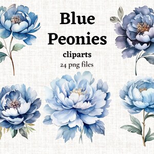 Dusty Blue Peonies Clipart, Dusty Blue Flowers PNG, Watercolor Blue ...