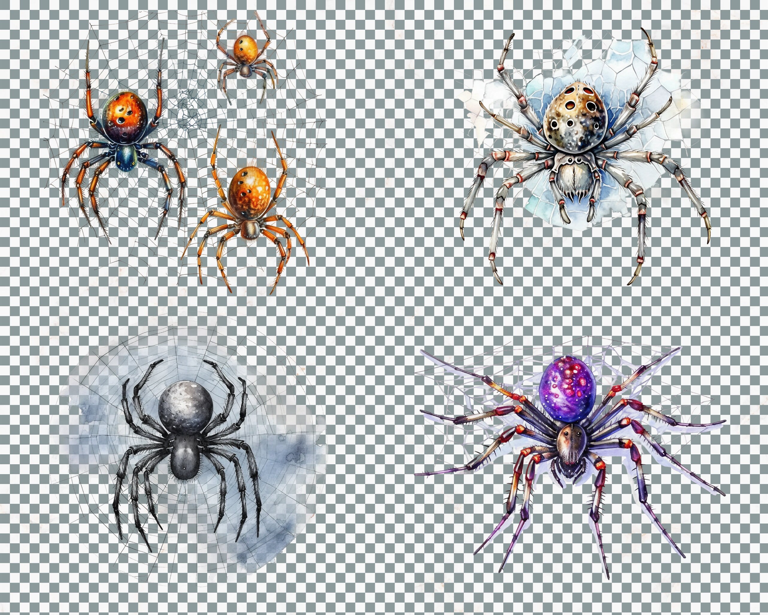 Spider Clipart Watercolor Spiders Bundle Cobweb Clipart - Etsy