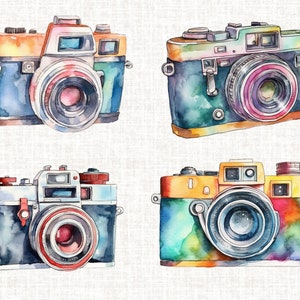 Retro Camera Clipart Bundle, Vintage Camera PNG, Watercolor Camera ...