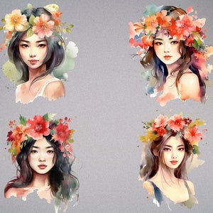 Floral Girls Clipart, Asian Floral Girls PNG, Asian Girl Clipart ...