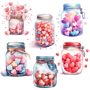 Love Jar Clipart Bundle, Watercolor Valentine Clipart Valentine Hearts ...