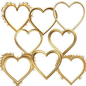 Gold Heart Frames Clipart, Valentines Golden Heart PNG Bundle ...