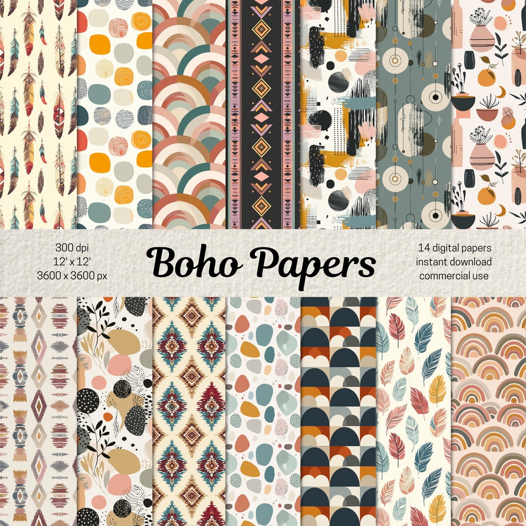 Boho Digital Papers, Bohemian Seamless Pattern for Scrapbooking and ...