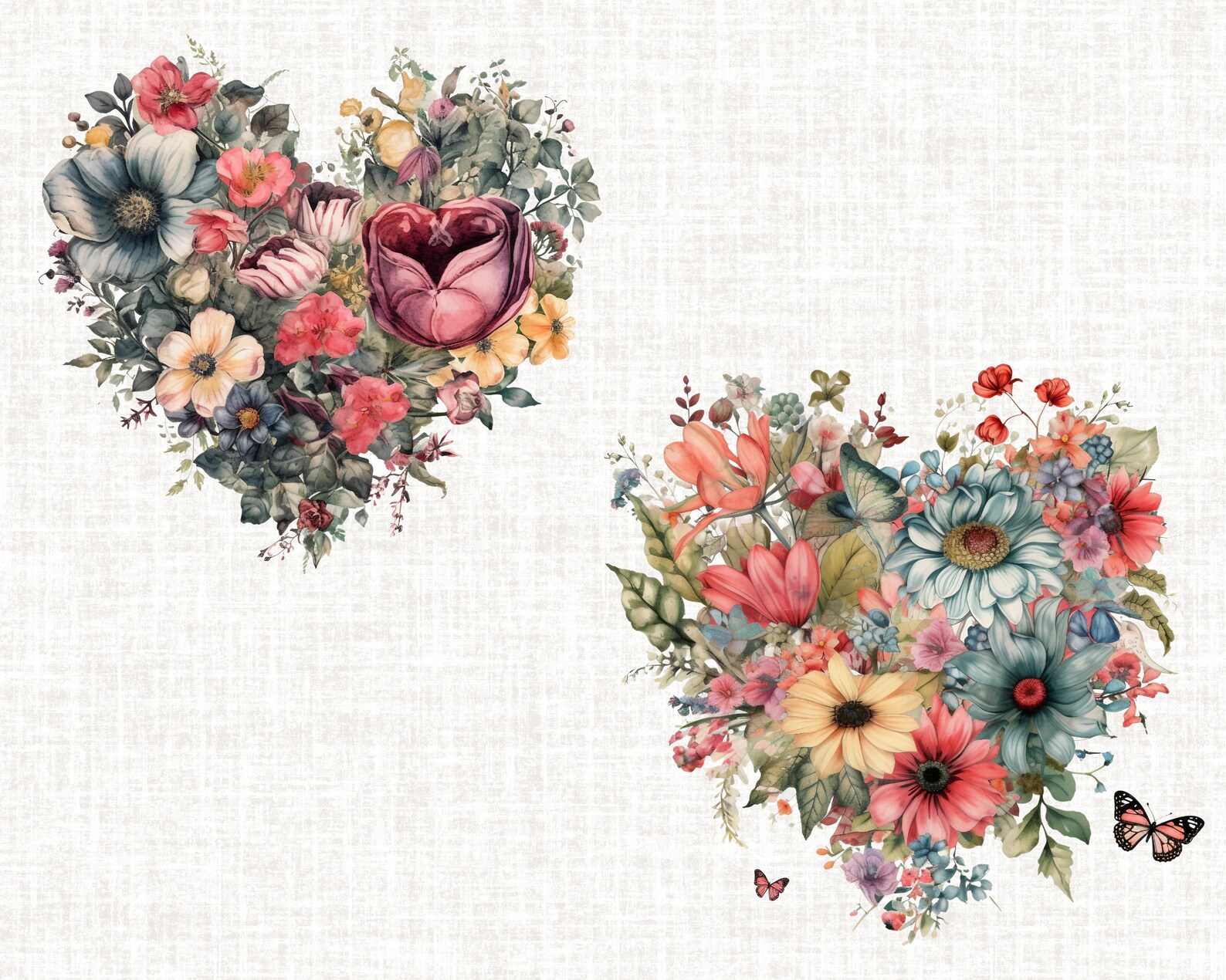 Watercolor Floral Heart Clipart Vintage Floral Clipart - Etsy