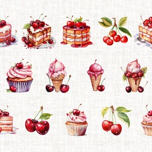 Watercolor Cherry Clipart Bundle Cherry-themed PNG Illustrations High ...