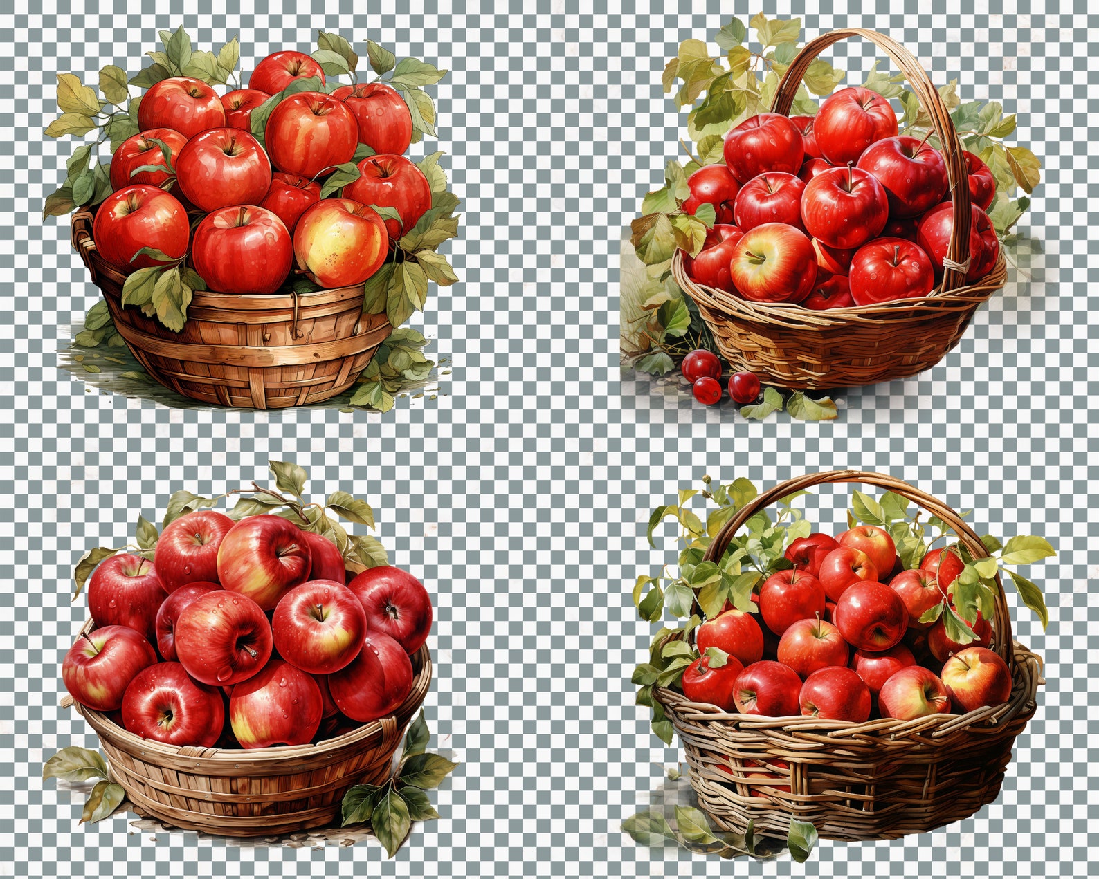 Apple Basket Clipart Bundle Basket With Apples PNG Autumn - Etsy