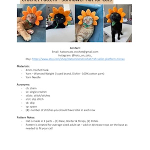 CROCHET PATTERN - Flower Cat Hat Crochet Pattern Digital PDF, Sunflower ...