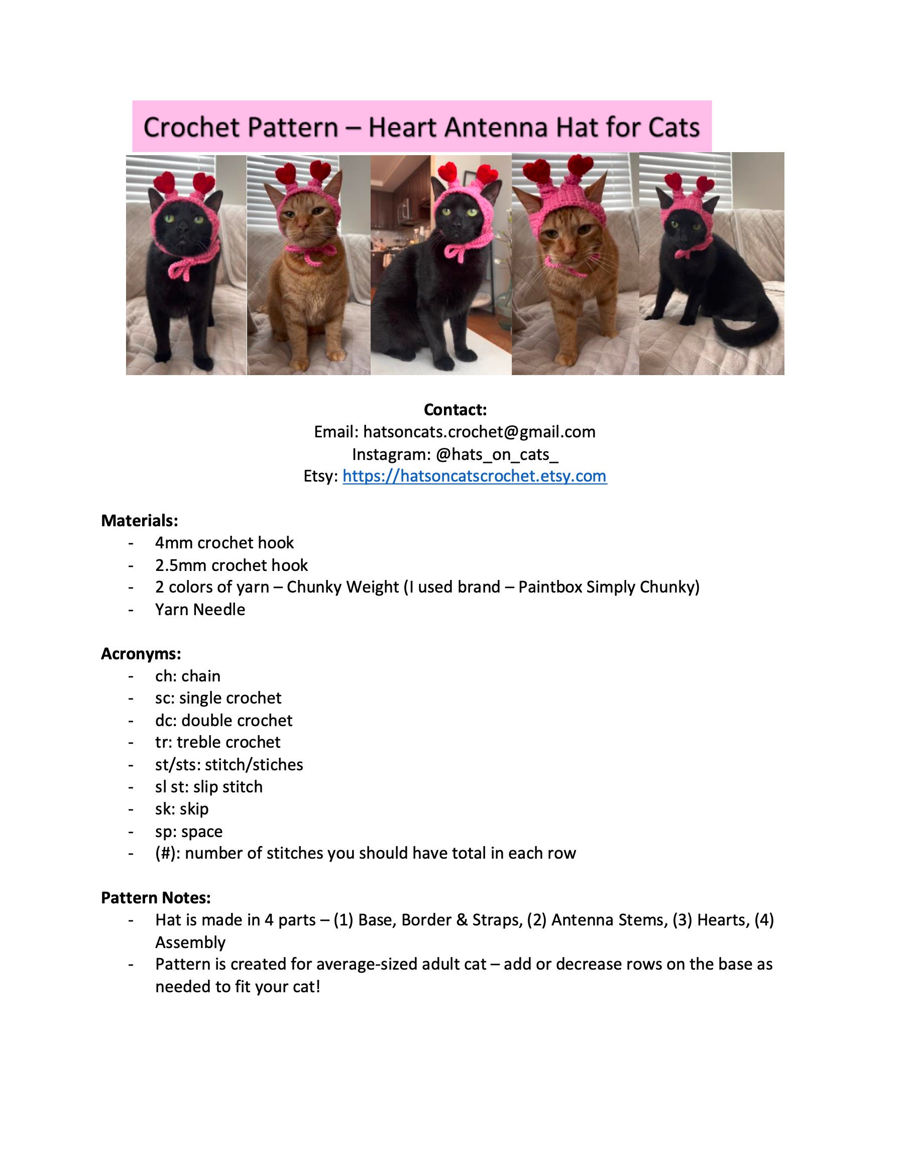 Heart Antenna Cat Hat Crochet Pattern (PDF Digital Download) - Etsy