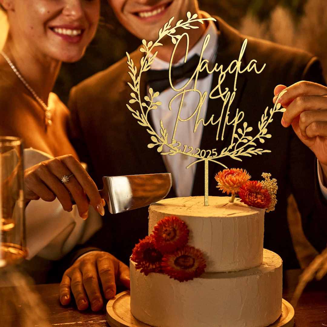 BOHO Wedding Cake Topper, Gold Cake Topper for Wedding, Personalized ...