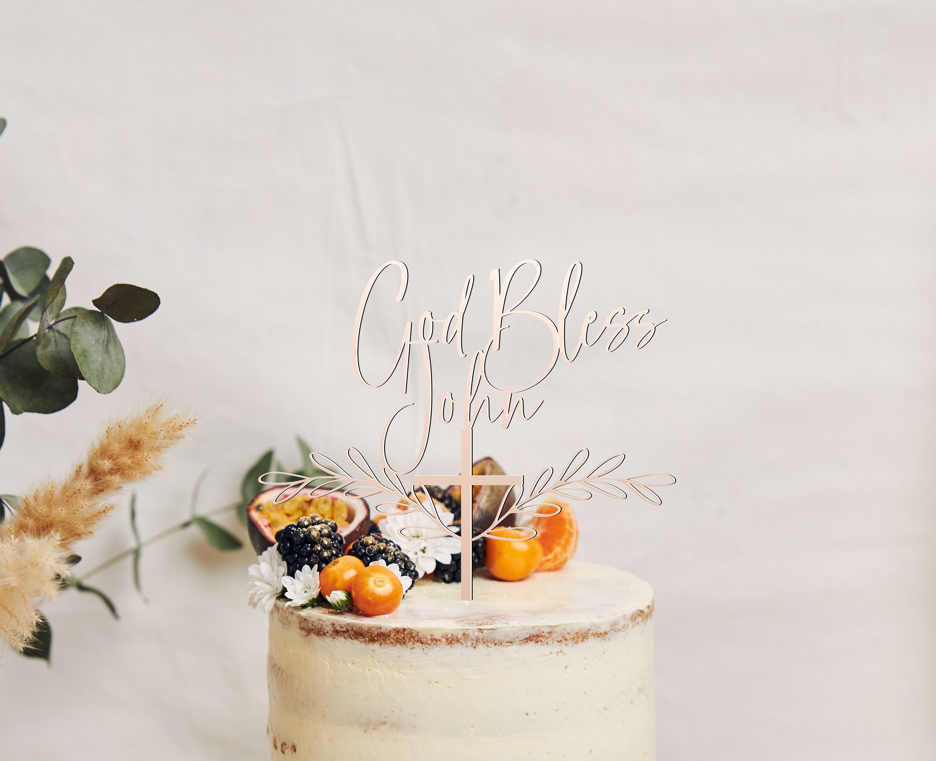 Personalized Baptism Cake Topper With Wreath / Custom Christening Cake ...