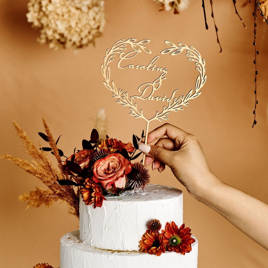 Gold Heart Wedding Cake Topper Personalized, Custom Initials Cake ...