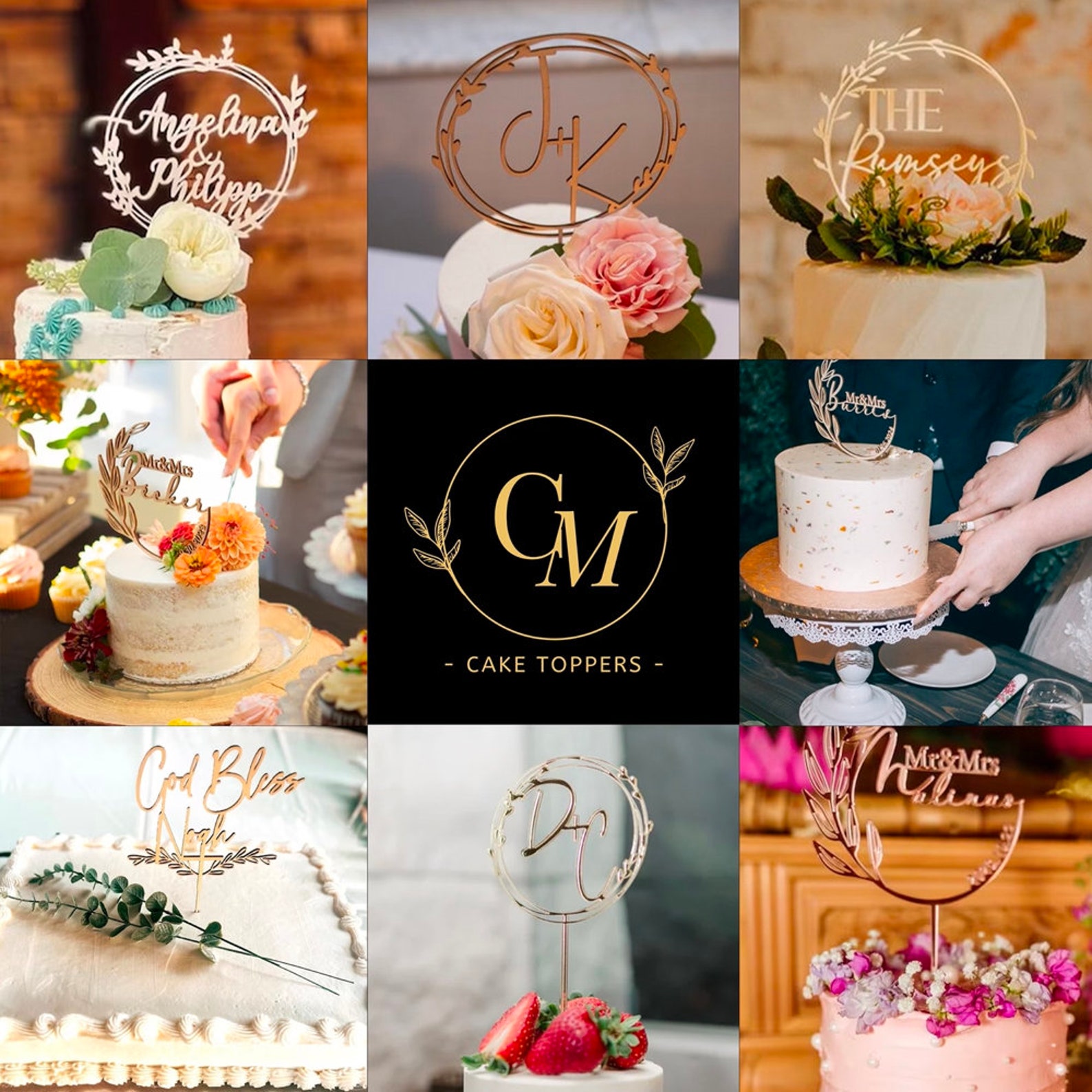BOHO Wedding Cake Topper, Gold Cake Topper for Wedding, Personalized ...