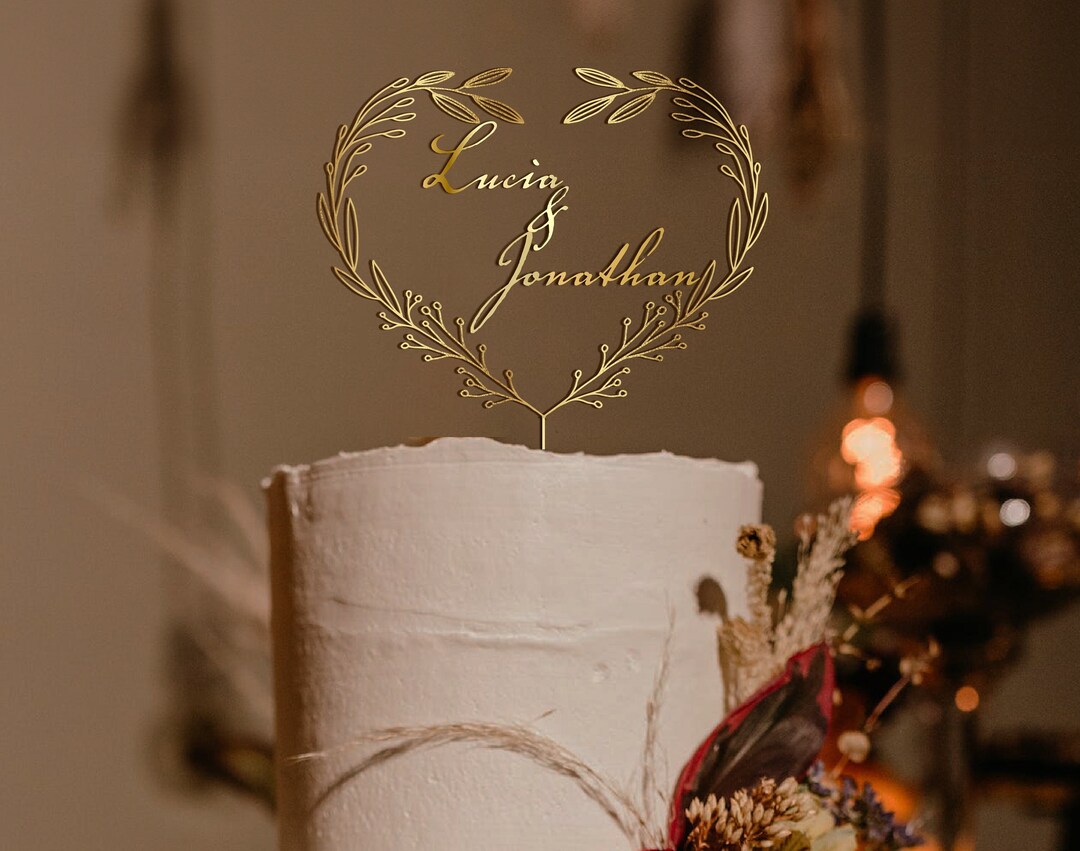 Gold Heart Wedding Cake Topper Personalized, Custom Initials Cake ...