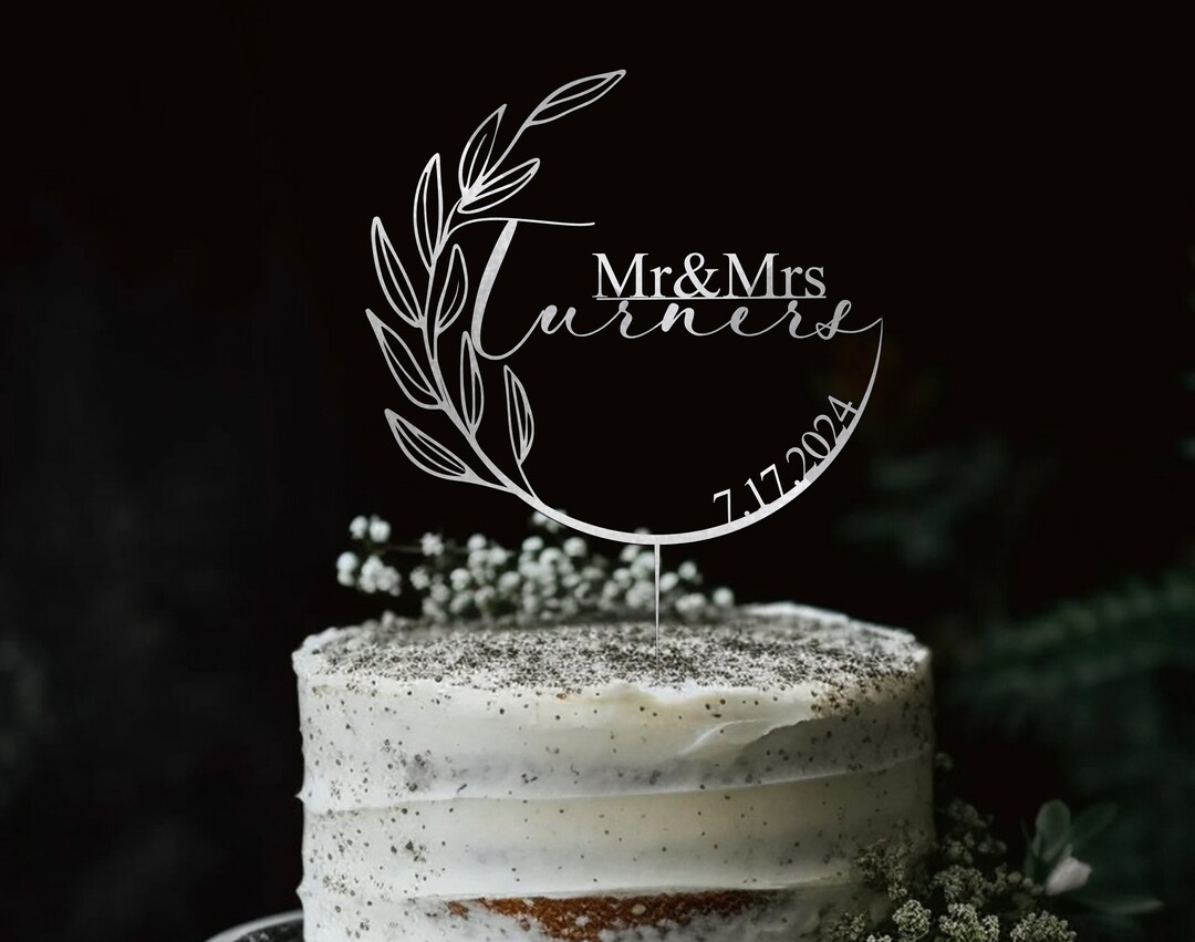 Silver Wedding Cake Topper Personalized Wreath Wedding Cake - Etsy