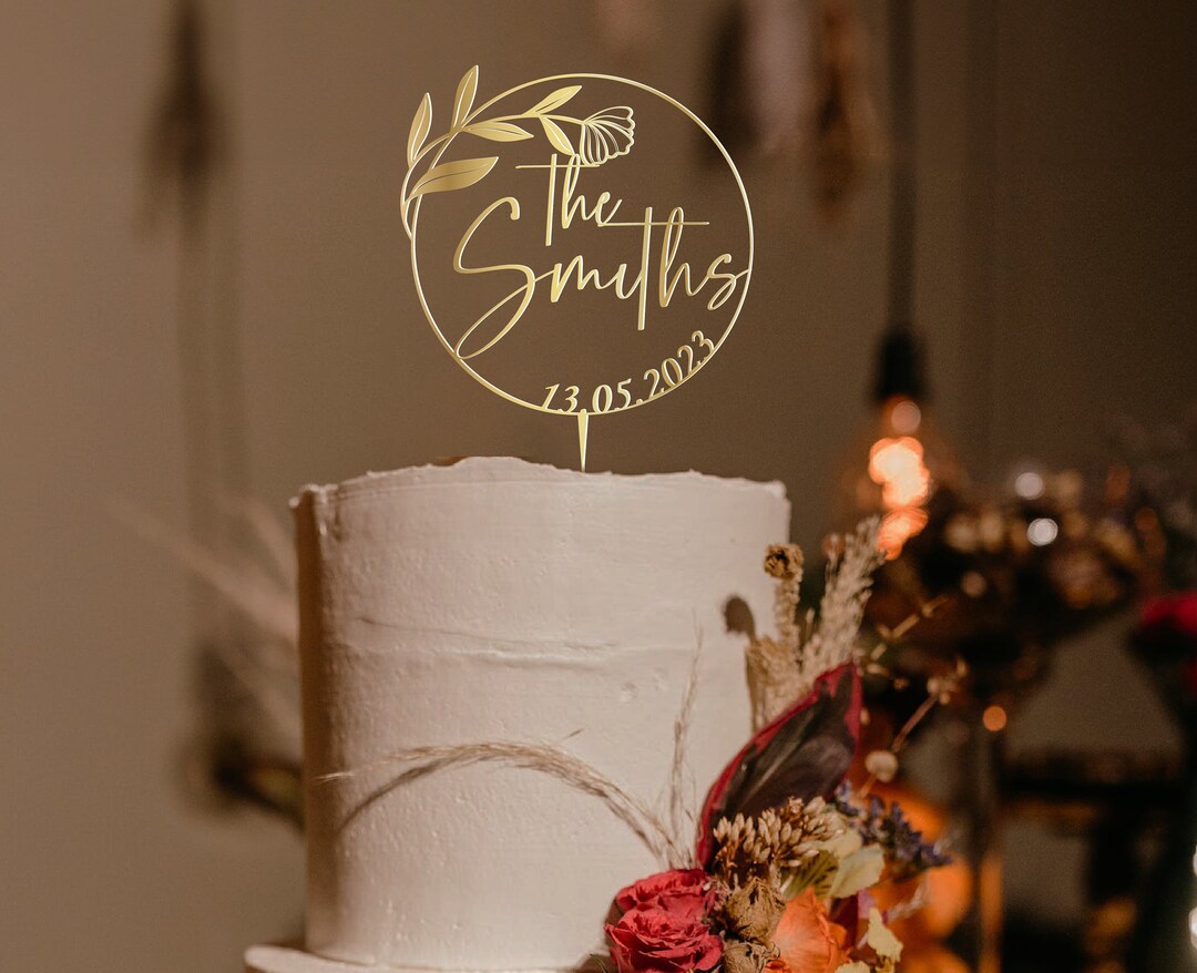 Personalized Wreath Wedding Cake Topper, Gold Wedding Cake Topper ...