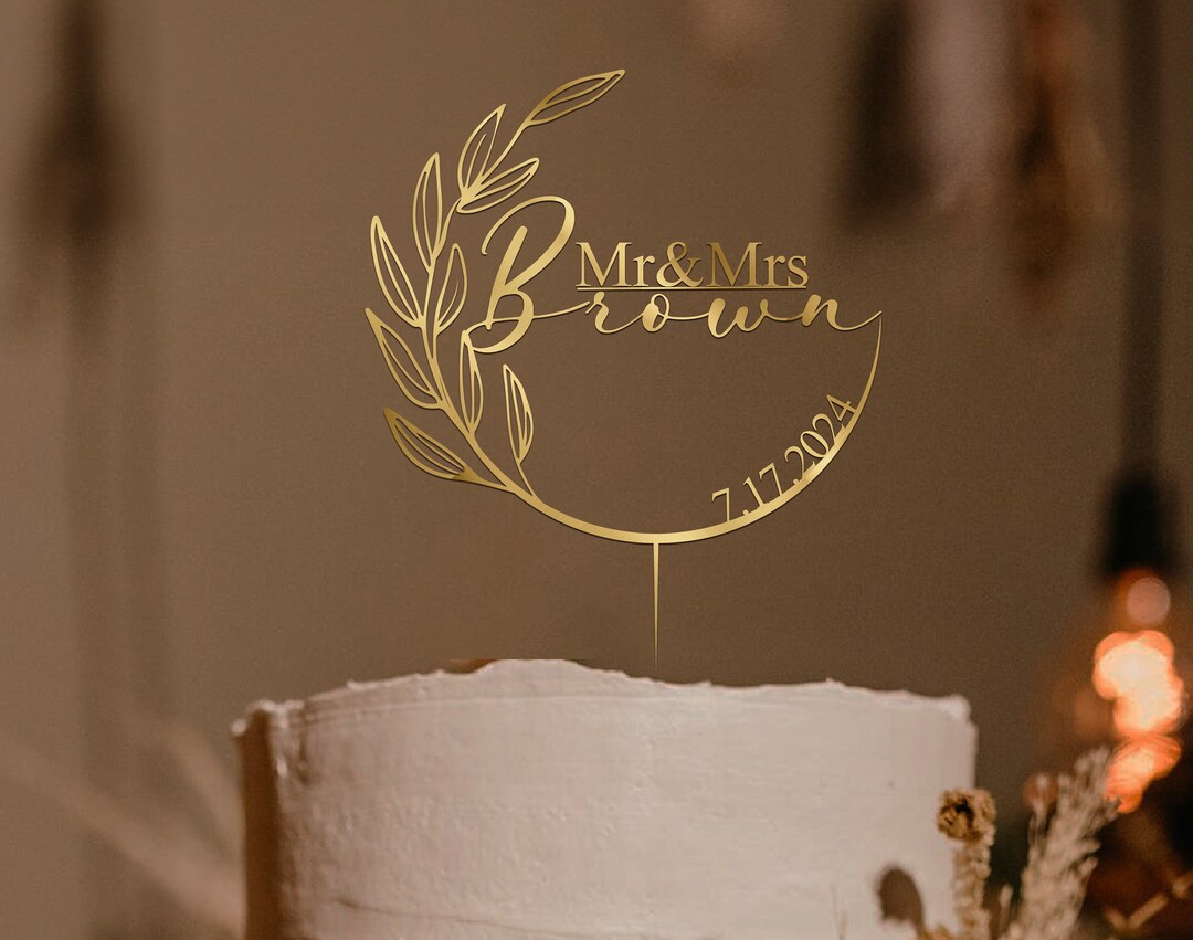 Gold Wedding Cake Topper Personalized Wreath Wedding Cake - Etsy