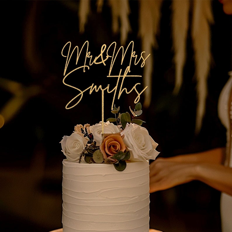 Custom Mr. Mrs Cake Toppers, Gold Cake Toppers for Weddings ...