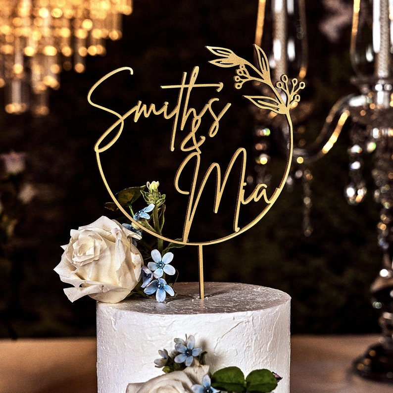 Gold Cake Topper for Wedding, Personalized Cake Topper, Rustic Wedding ...