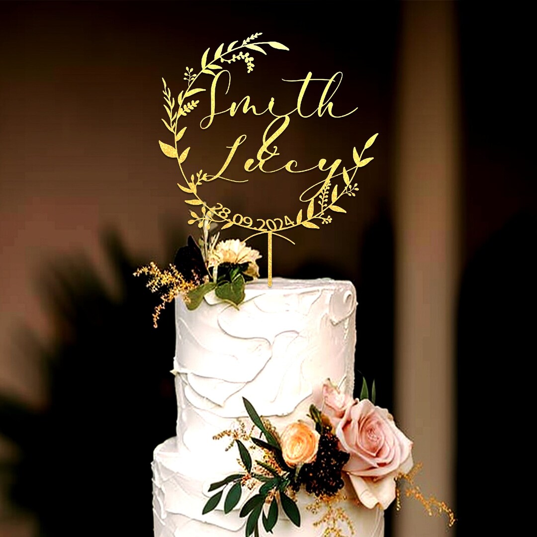 Gold Cake Topper for Weddings, Rustic Wedding Cake Topper,personalized ...