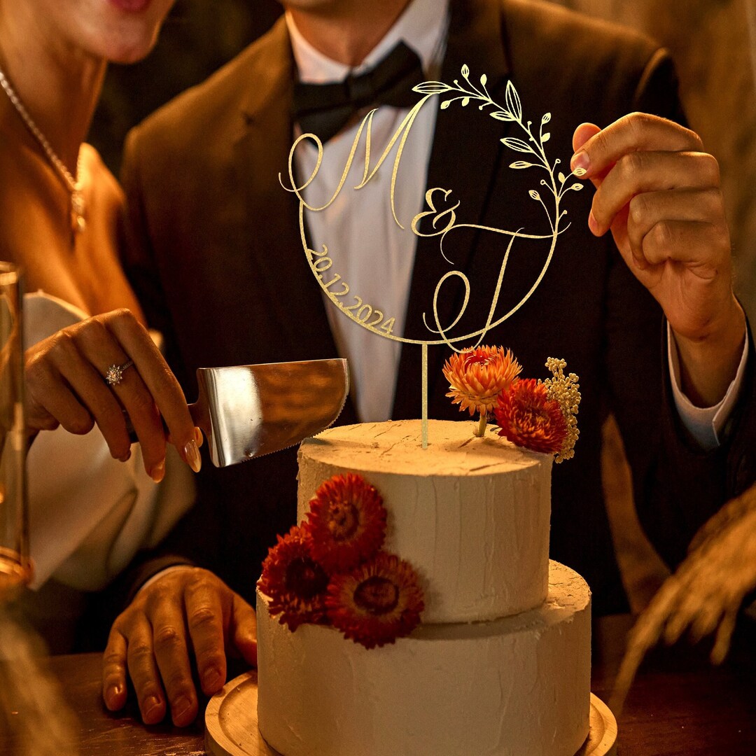 Custom Initial Wedding Cake Toppers, Gold Cake Topper for Wedding ...