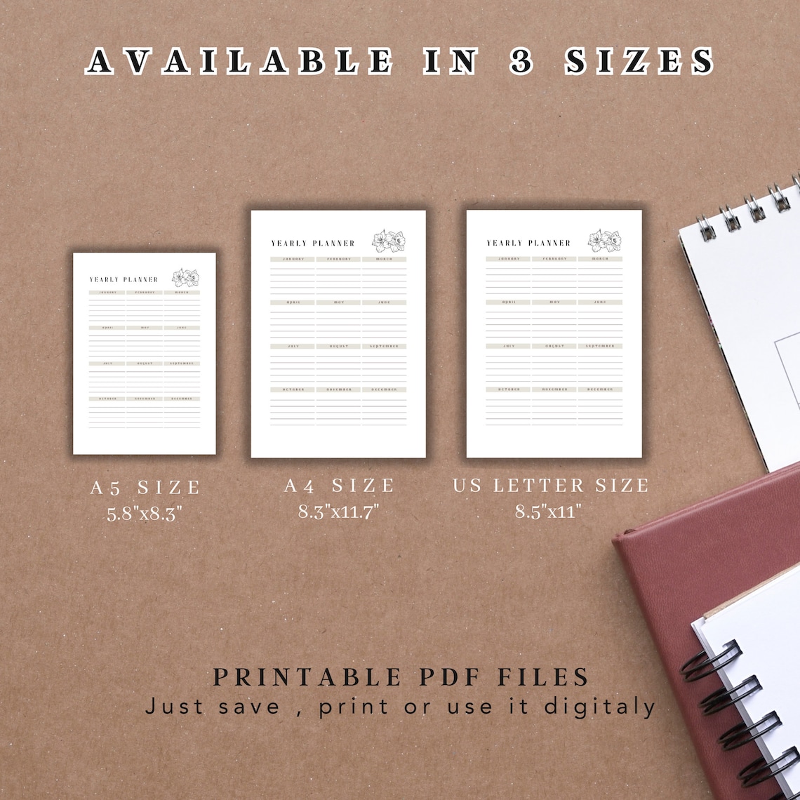 Printable Yearly Planner Yearly Undated Planner Minimalist Planner ...